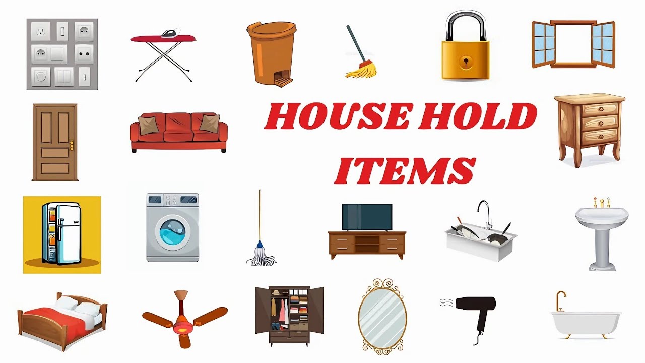 House hold items vocabulary|| House Essentials vocabulary with pictures ...