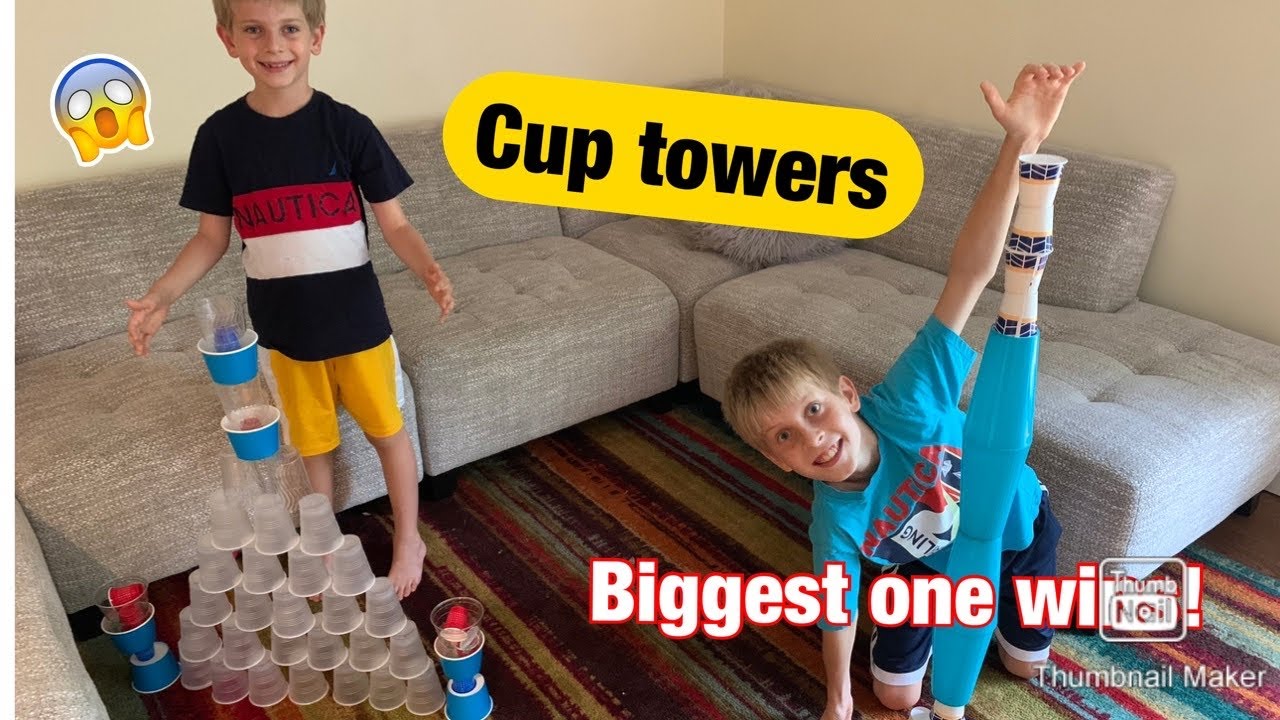 Whoever builds the best cup tower wins!! - YouTube