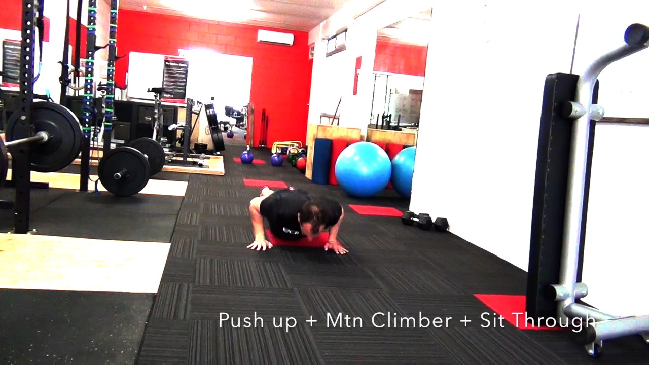 Push Up Mountain Climber Sit Through - YouTube