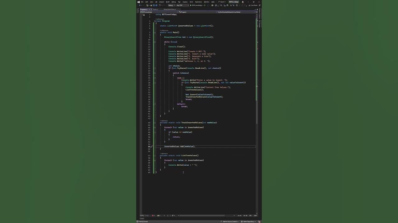 Visual Studio Console App: Binary Search Tree with C# #shorts #bst #csharp - YouTube