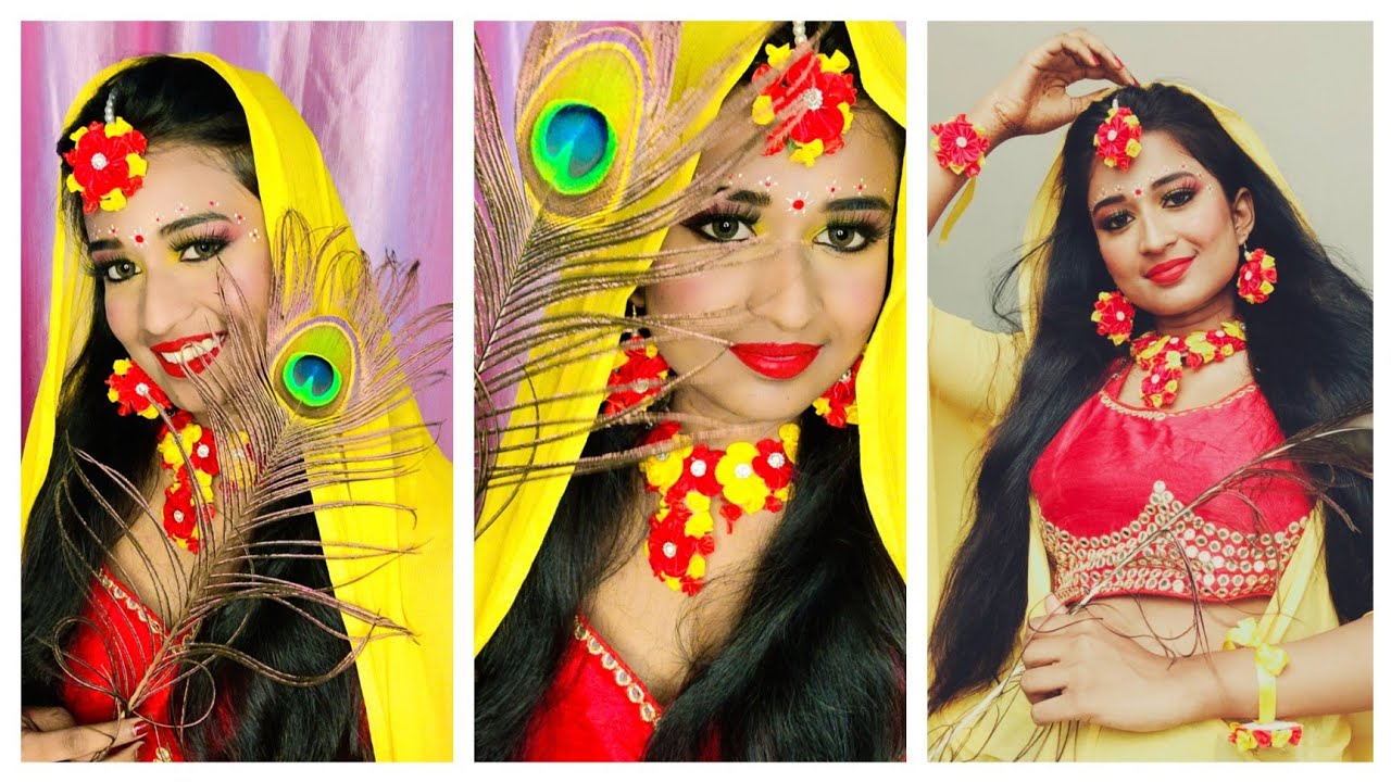 Simple Radha Rani Makeup Look On Brown Girl | Janmashtami Special ...