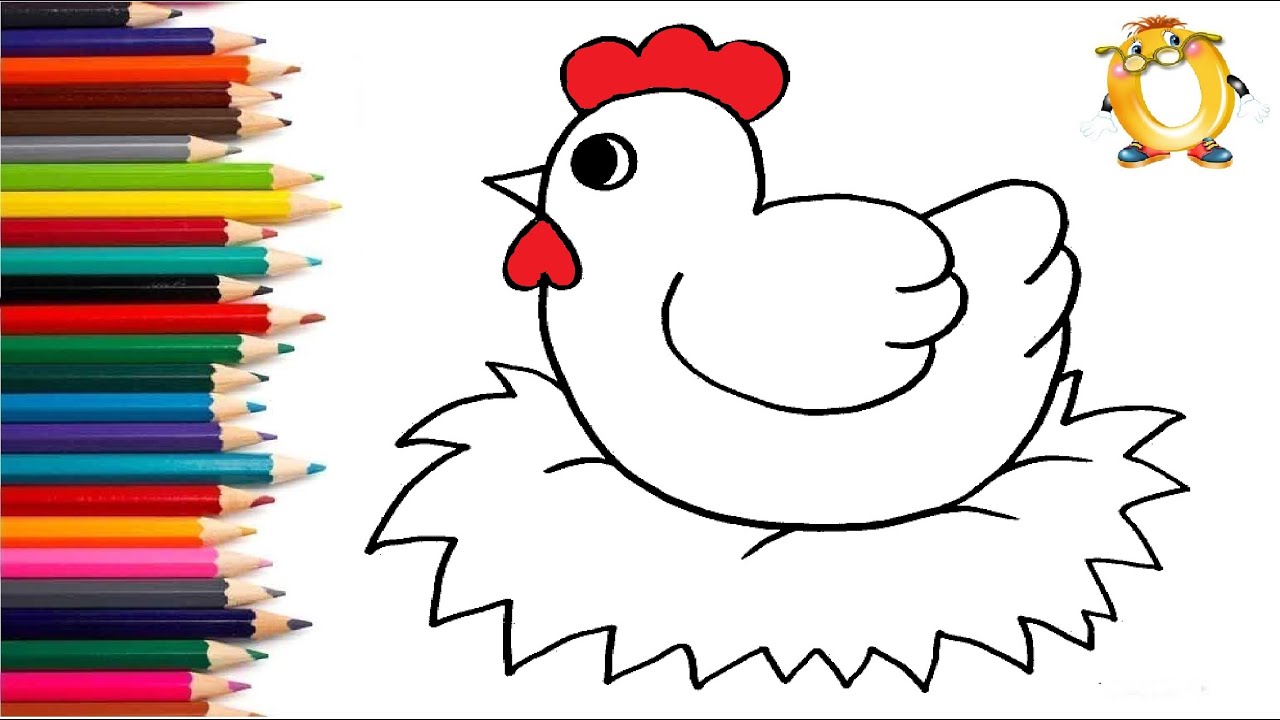 How to draw a chicken in a nest. Coloring page/Drawing and painting for ...