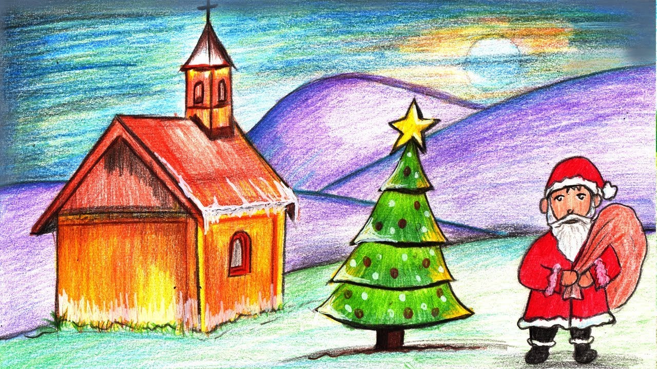 How to Draw a Chirstmas Scenery - Step by Step - YouTube