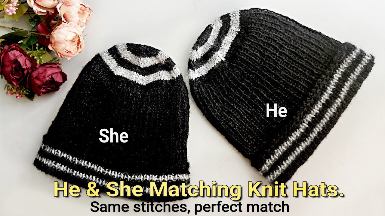 Adult Size Couple Cap Set, He/She Caps by @knittingknife - YouTube