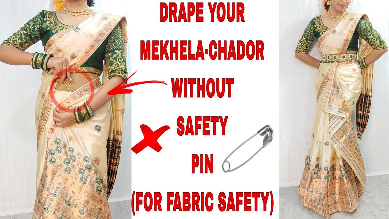 DRAPE YOUR MEKHELA CHADOR PERFECTLY|USING ONLY U-PIN & X-PIN|VERY EASY ...