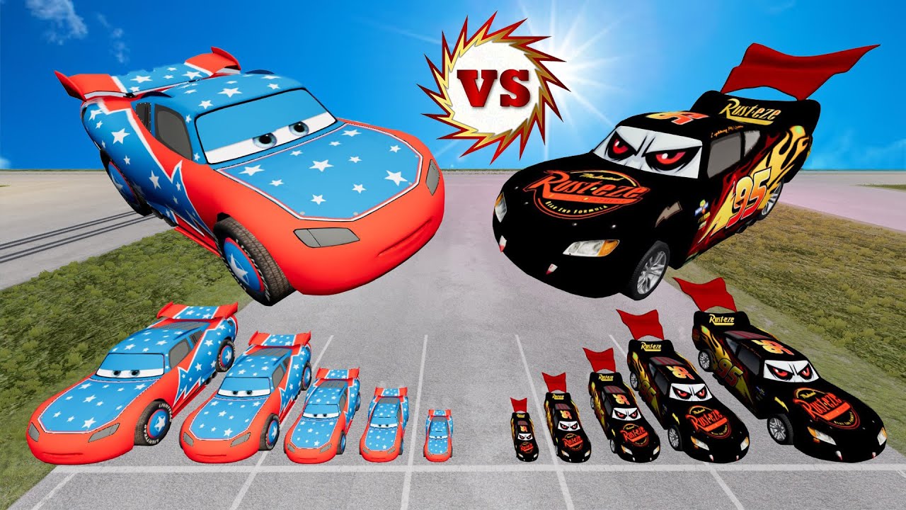 Big & small Lightning McQueen vs McQueen Vampire. Car racing without ...