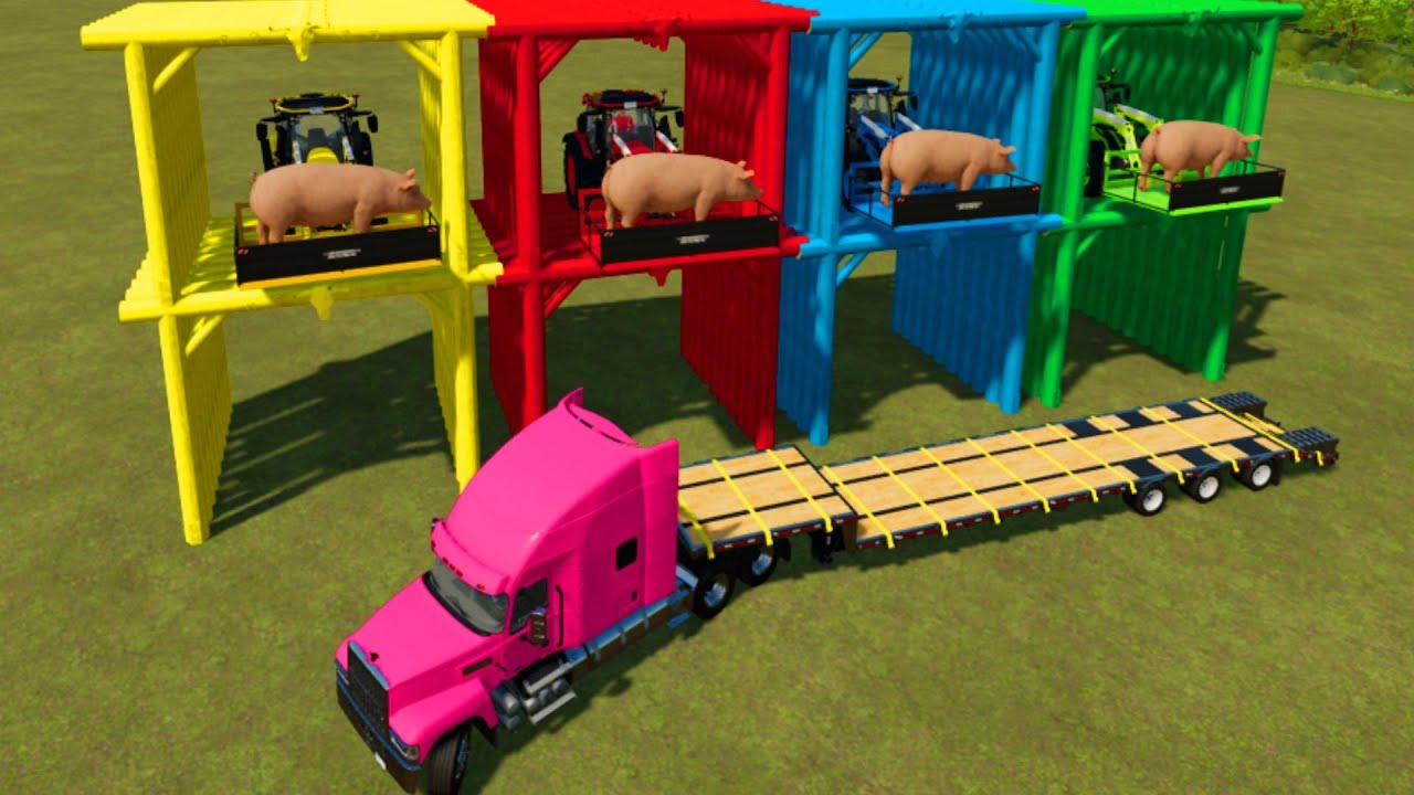 COLORED TRANSPORT PIGS TRANSPORTING & TRUCKS AND TRACTORS | Farming ...