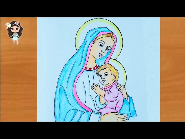 Easy Virgin Mary Outline How To Draw Mother Mary And Jesus Easy Step