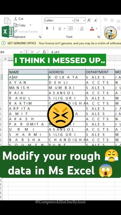 Modify your rough data in Ms Excel 😱☠️.. #computereducation #excel #exceltutorial - YouTube