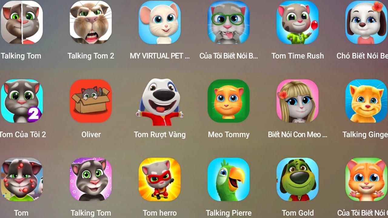Talking Tom,Talking Tom 2,Tom,Tom Gold,Tom Hero,Oliver,Meo Tommy ...
