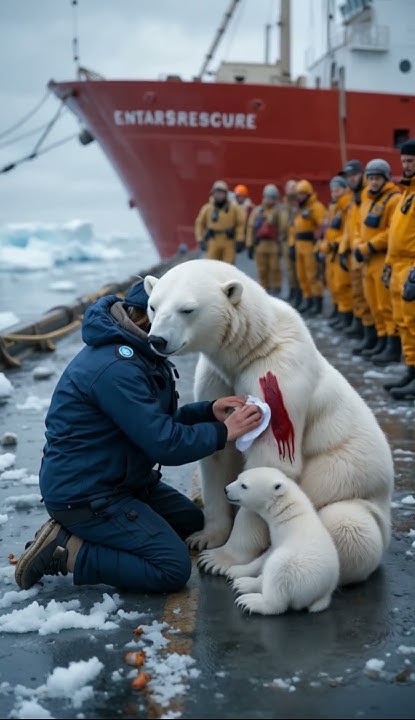 Touching rescue of a mother polar bear by dedicated volunteers in the extreme Arctic conditions ...