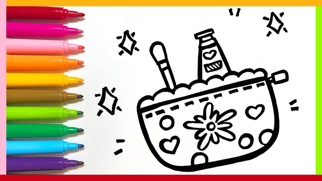 61.How to draw a makeup bag and paint it in a variety of beautiful ...