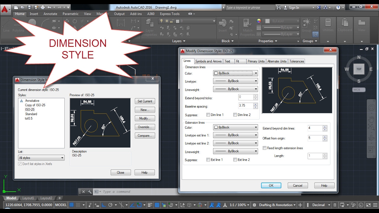 AUTOCAD 2017 2D DIMENSION STYLE PART 1 - YouTube