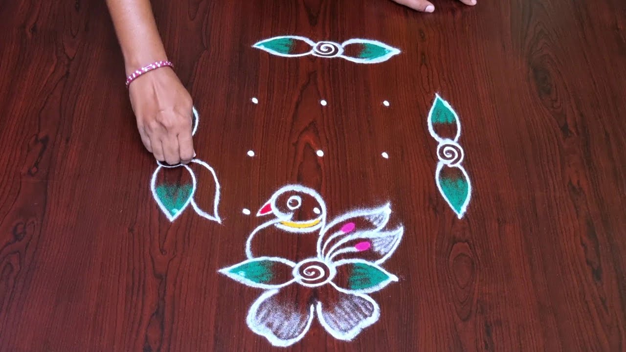 Birds rangoli design || simple rangoli || daily rangoli || - YouTube