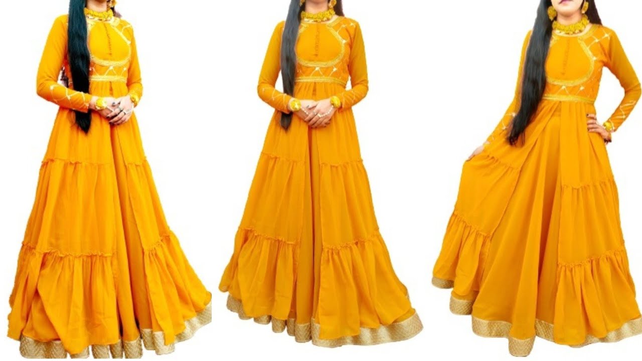 New party wear gown cutting and stitching/ long dress cutting ...