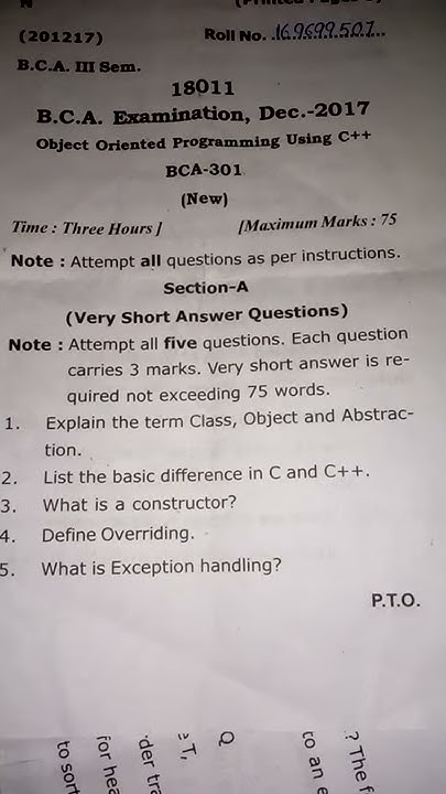 BCA 3rd semester object oriented programming using c++|previous year exam| - YouTube