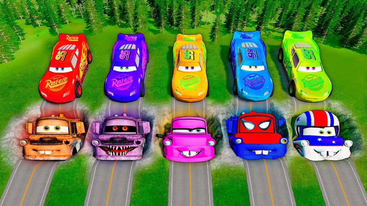 Mega Pixar Cars Pit Transform Lightning McQueen Into Evil Mater Vampire ...