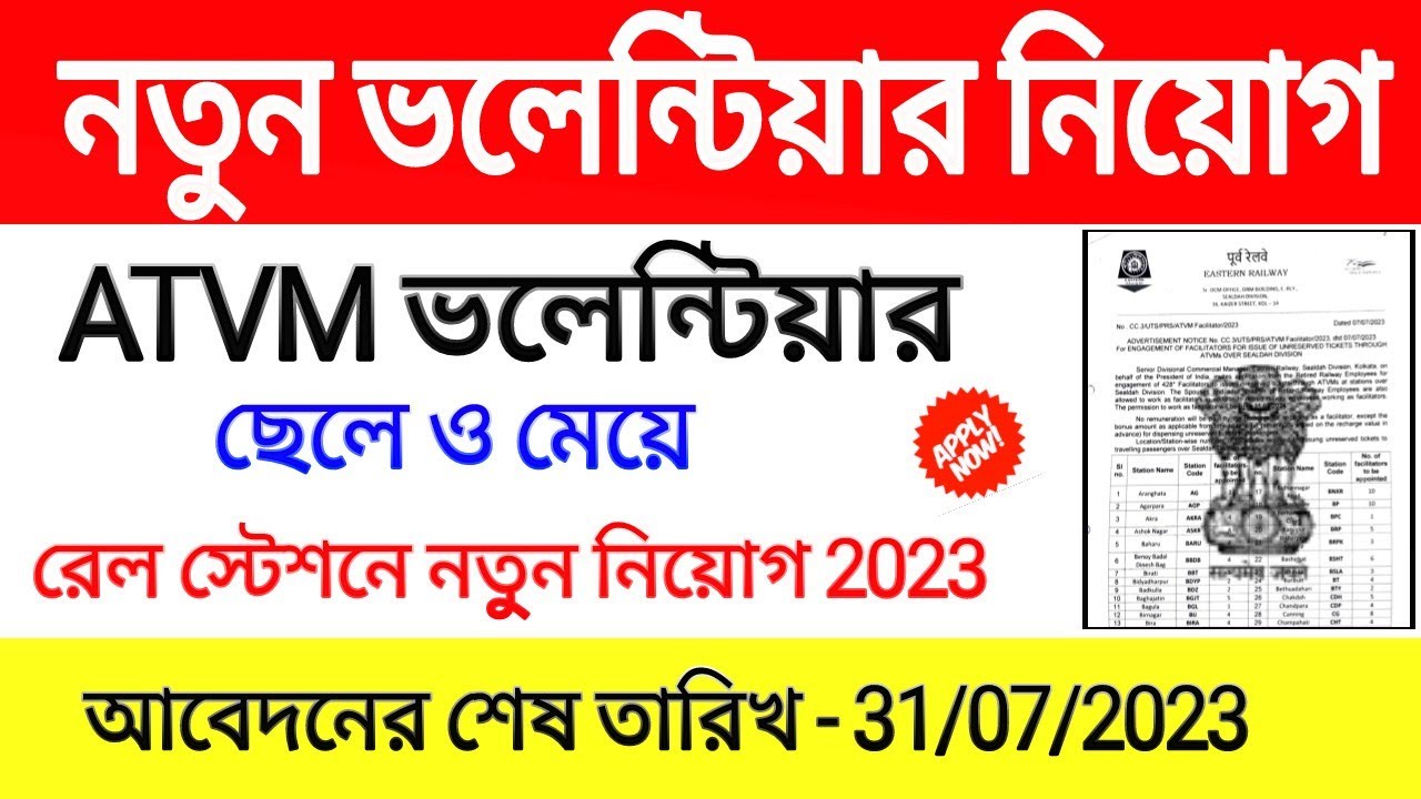 রেলে ATVM ভলান্টিয়ার নিয়োগ | ATVM Volunteer New Recruitment 2023 ...