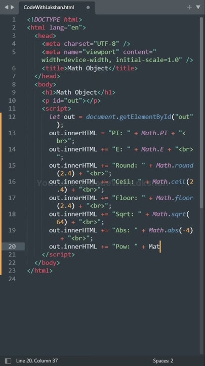 Math Object Functions | Javascript - Youtube
