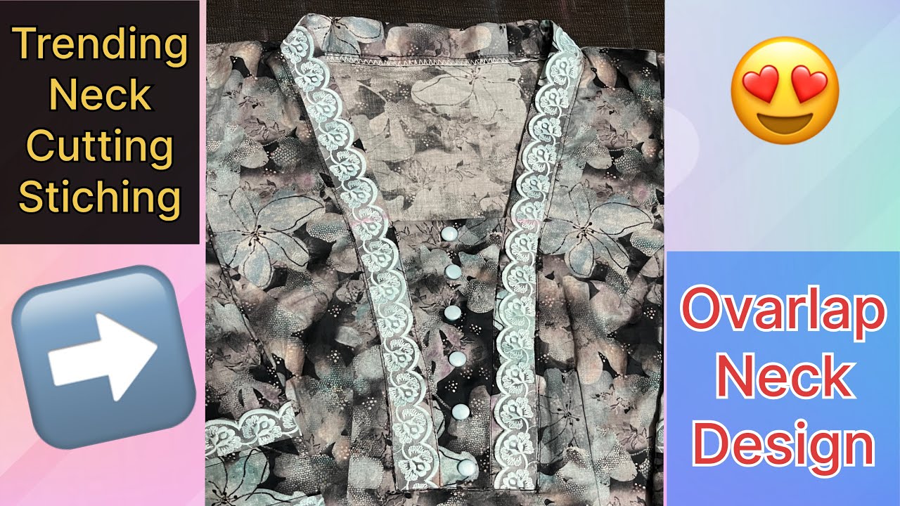 Overlap neck design with lace / Ovarlap neck design cutting and ...