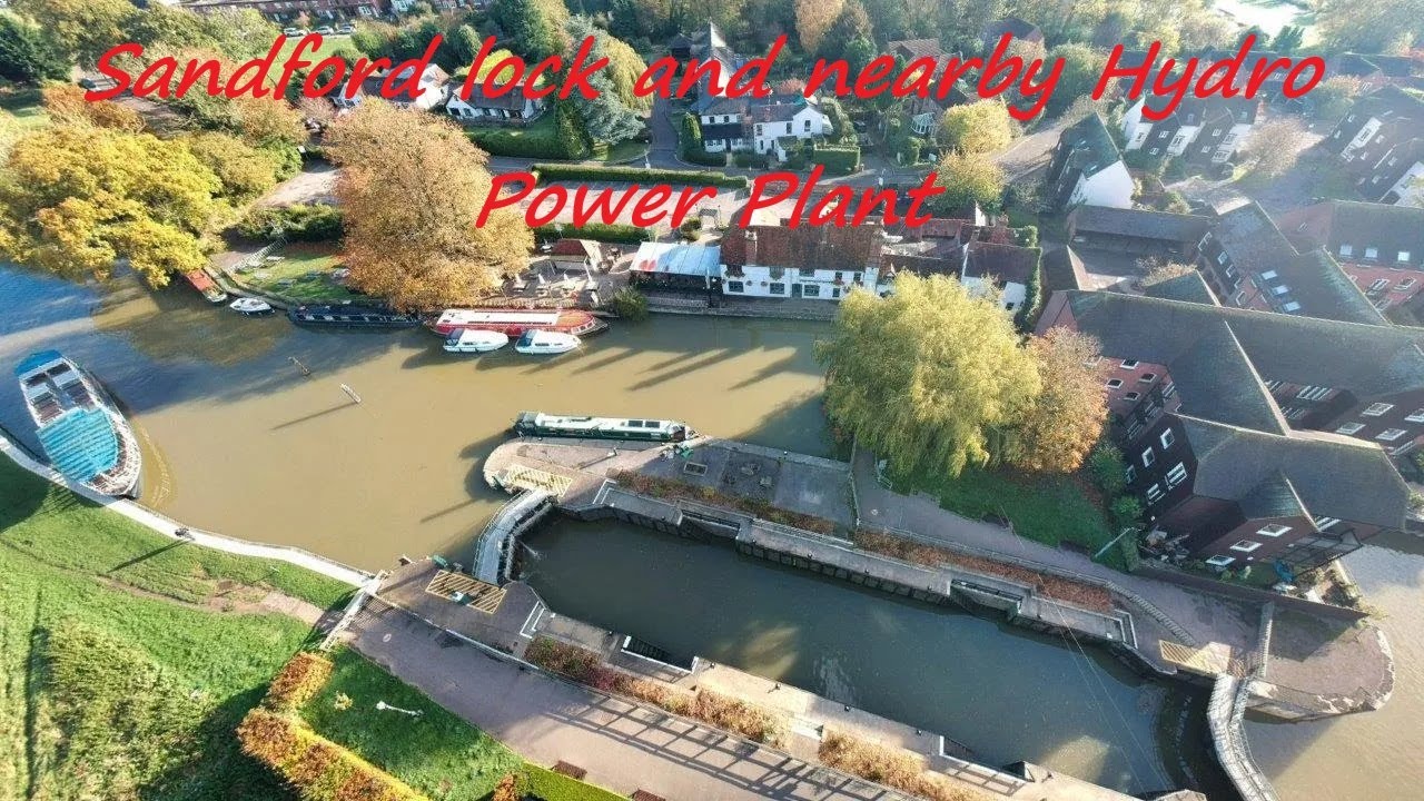 Sandford lock and nearby Hydro Power Plant by drone. Sandford Lasher ...