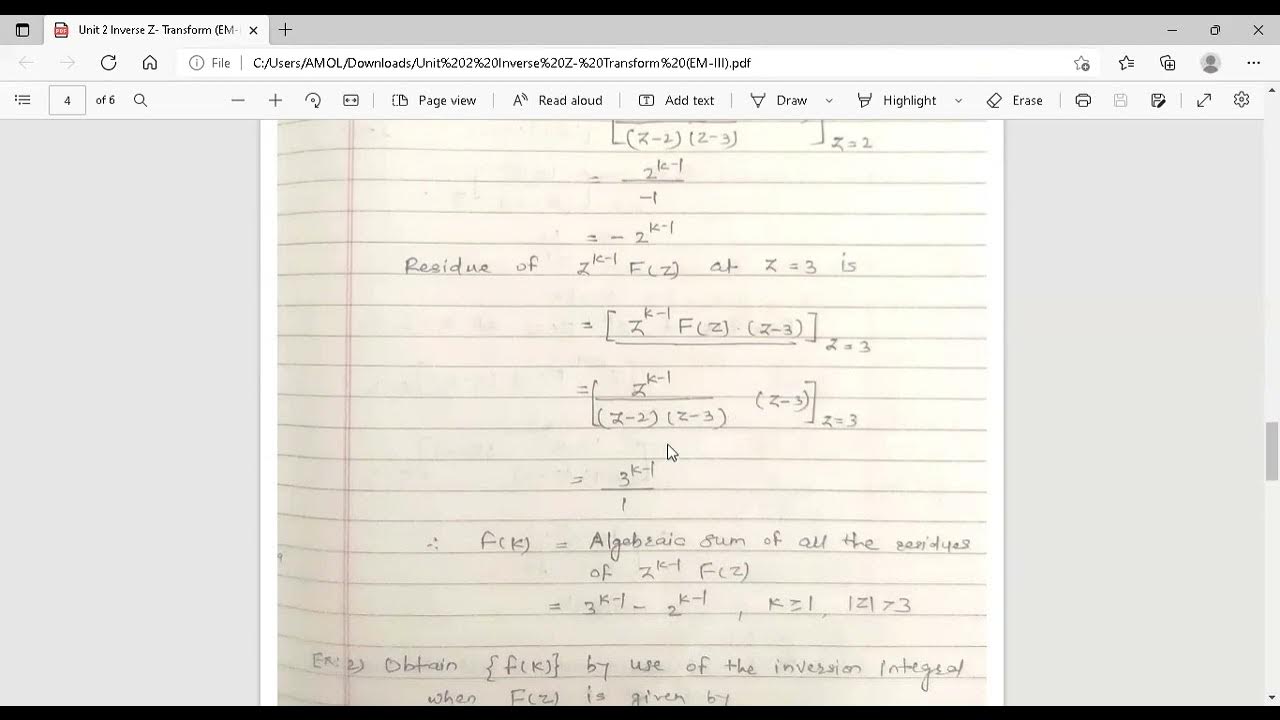 Unit 3 Inverse Z Transform by inversion integral method and solution of difference equations EM ...