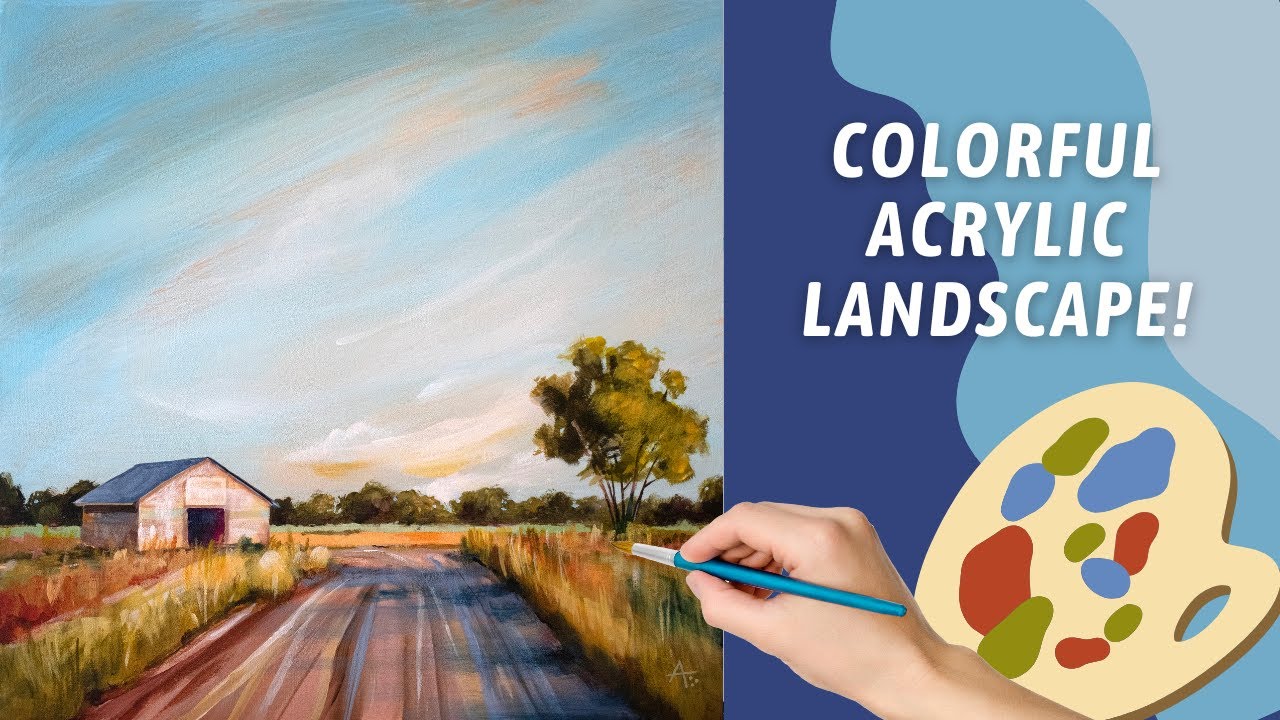 SIMPLE Colorful Landscape Painting! Lively Acrylic Landscape with Under ...