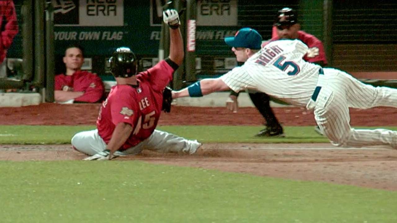 David Wright dives to apply the tag on Lee - YouTube