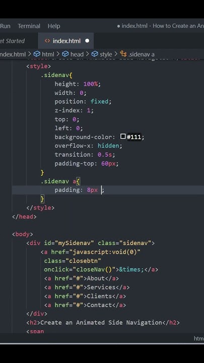 How To Create An Animated Side Navigation Menu Html And Css Html Css Animated Navigation 