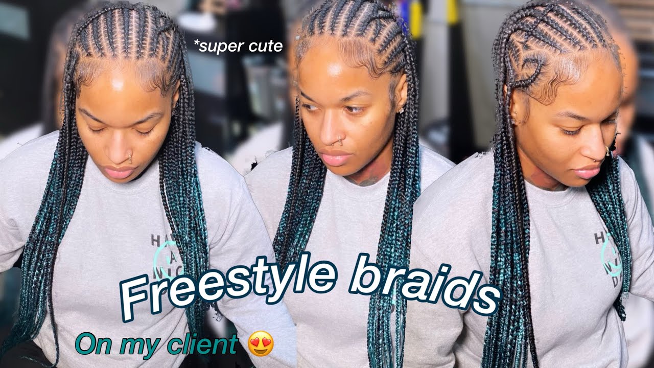 FREESTYLE BRAIDS ON CLIENT 💗( STRAIGHT BACKS X KNOTLESS) - YouTube