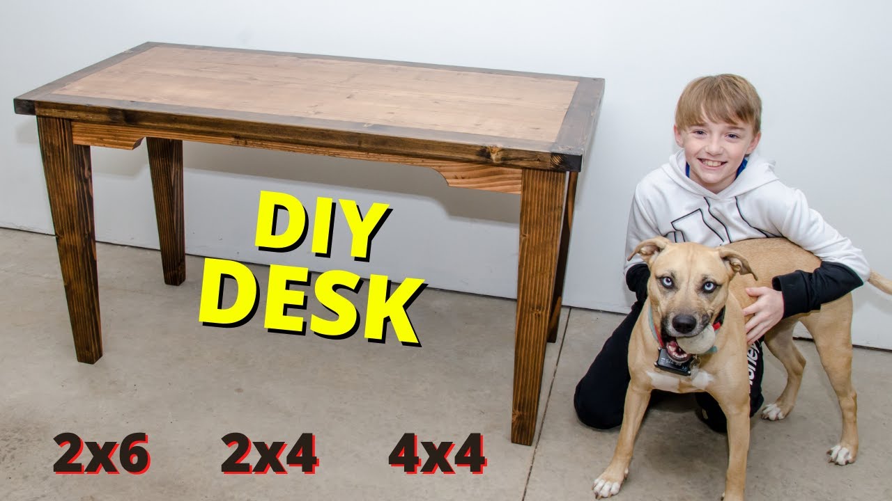 DIY wood desk built out of 2x4 2x6 and 4x4 - YouTube