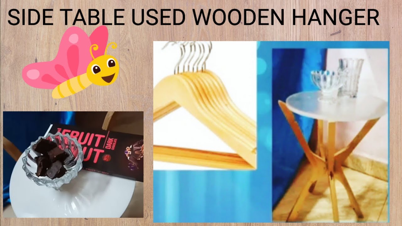 Diy side table using wooden hanger - YouTube