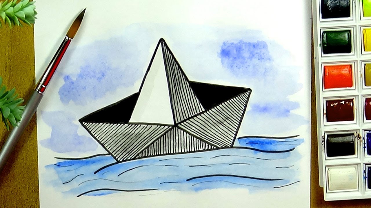 Cómo dibujar un BARCO DE PAPEL - Paso a paso - YouTube