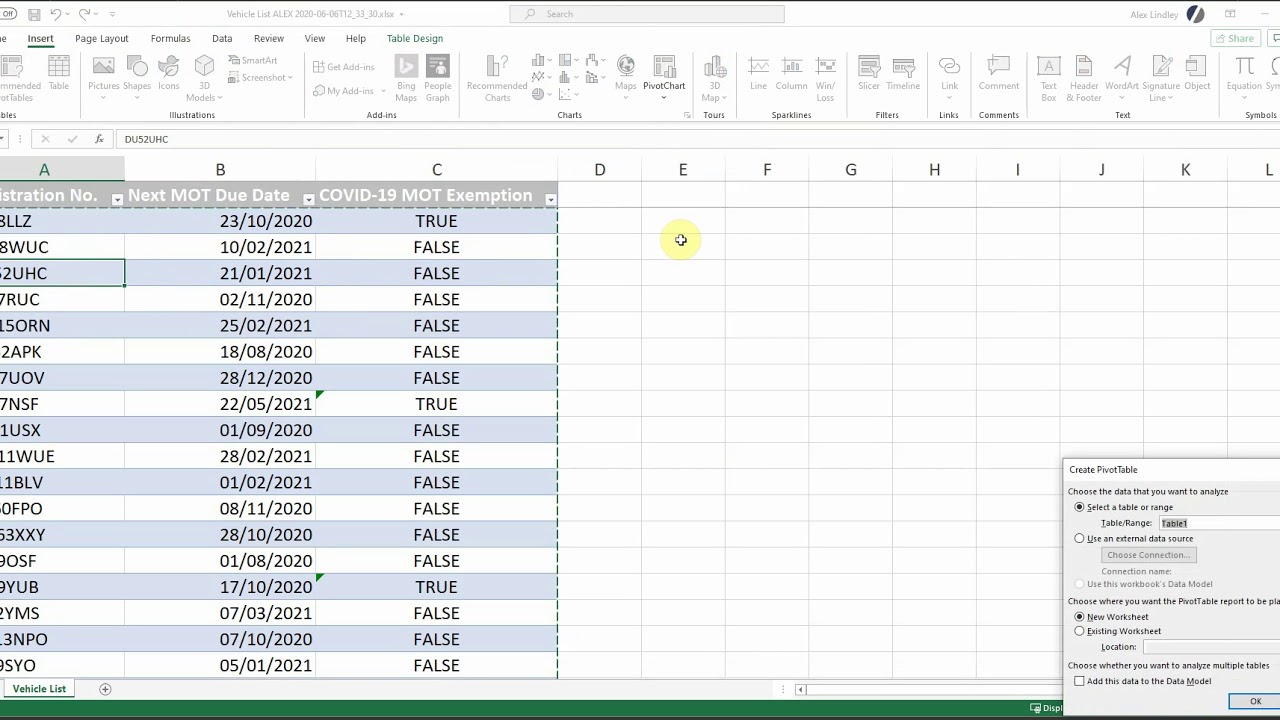 How to analyse MOT Expiry data in Excel using Pivot Tables - YouTube