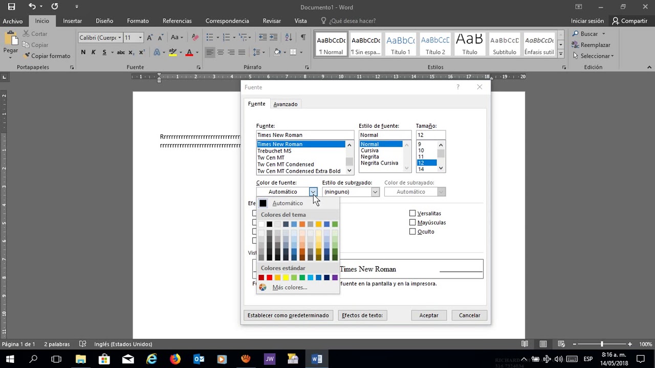Predeterminar el tipo de Letra y Tamaño en Microsoft Word 2016. - YouTube