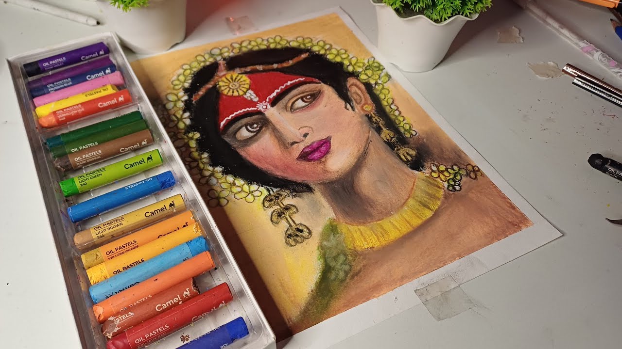 Radha Rani Drawing, How to draw Radha rani, oil pastel drawing tutorial ...