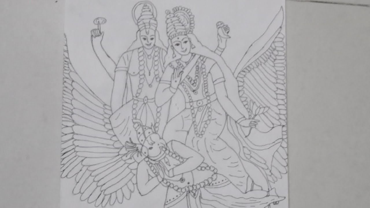 Lakshmi Narayan Drawing Step By Step I Lord Lakshmi & Vishnu Outline ...