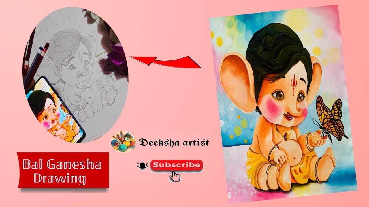 Bal Ganesh drawing🖌️,""!!! Ganesha art**!!!! easy Drawing of bal ganesh ...