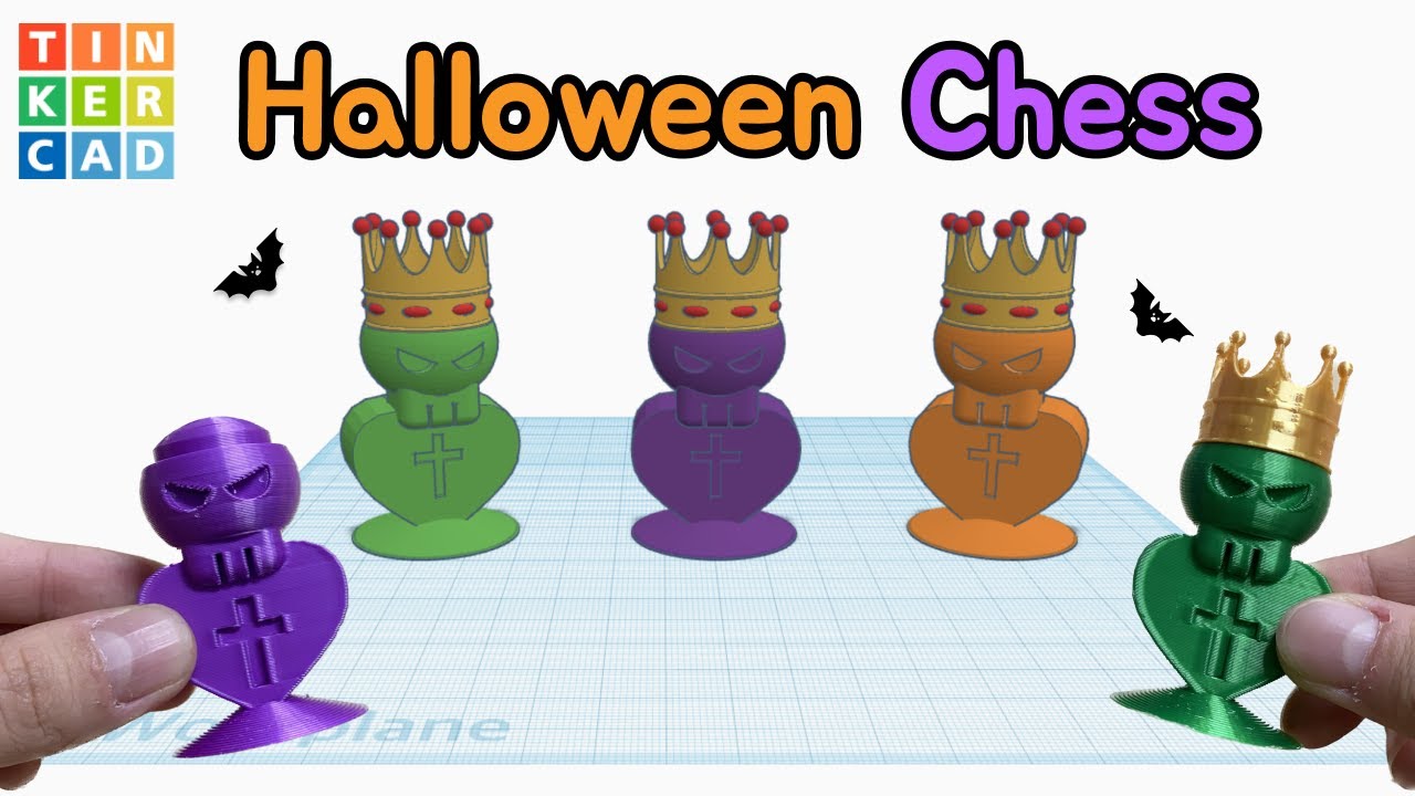 159) Halloween Chess Skeleton King | How to 3D Modeling & Printing with ...
