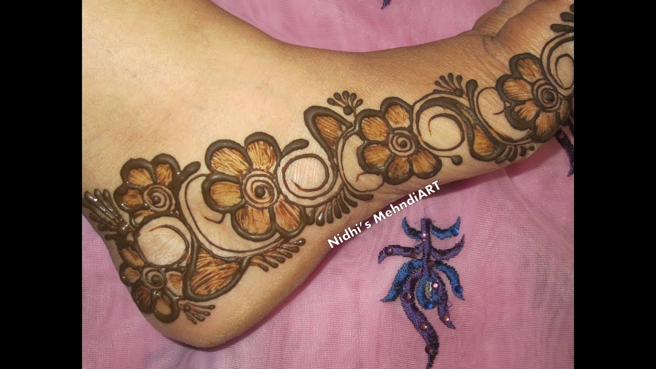 Shaded Flowery Feet Mehndi Henna Design Border Tutorial- DIY Mehndi ...
