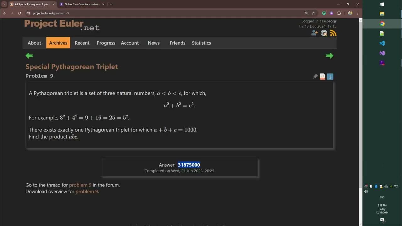 ProjectEuler.net №009 - YouTube