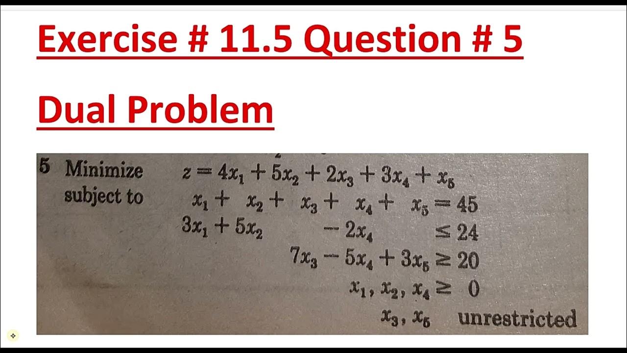 Ex # 11.5 Question # 5 The Dual Problem: Dual of Minimization Linear Programming Problem - YouTube