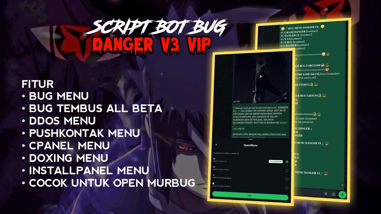 SCRIPT BOT BUG DANGER V3 VIP? BUG GANAS DDOS MENU BUG UI TEMBUS ALL ...