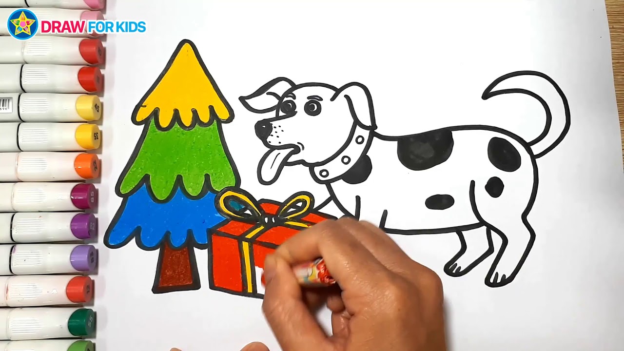 How To Draw A Dog and Christmas gift box || Draw For Kids - YouTube