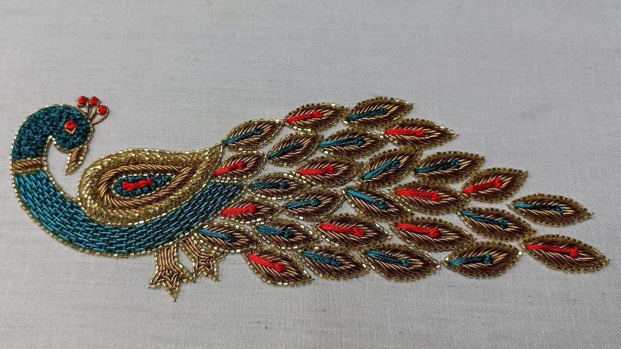 Aari work peacock design || how to make peacock design || # ...