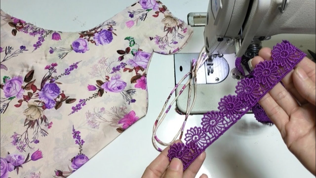 Simple & Sober Neck Design With Lace & Dori Loops | Pakistani Gala ...
