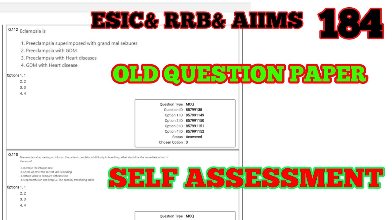 ESIC-OLD QUESTION PAPER SELF ASSESSMENT VIDEO 184 WITH ANSWER KEY - YouTube