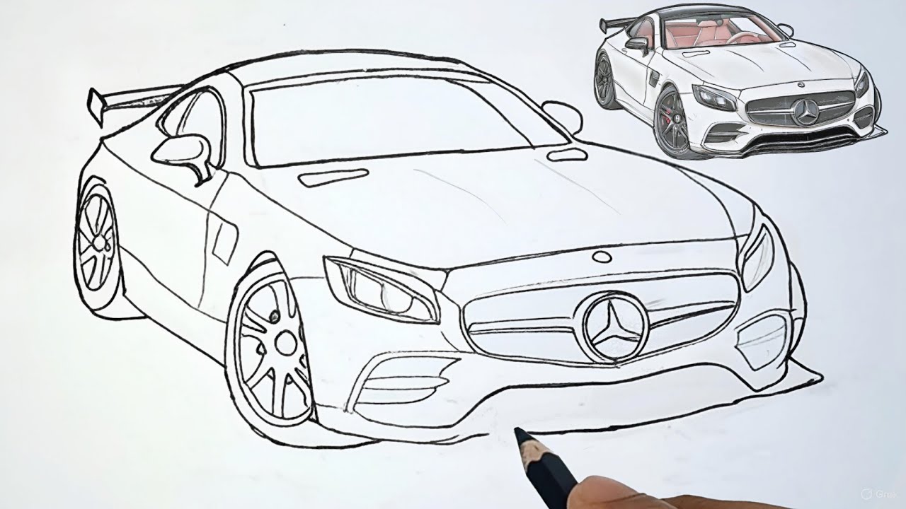 How to Draw a Mercedes-AMG GT 🔥 Step by Step || Mercedes Car Pencil ...