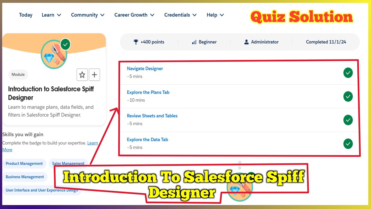 Introduction to Salesforce Spiff Designer | Salesforce Trailhead | Quiz ...