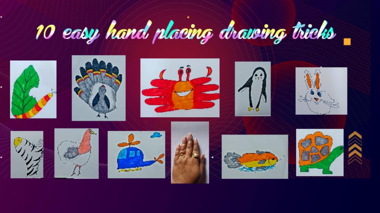 10 Easy hand placing drawing tricks : \ Fun palm art ideas... - YouTube